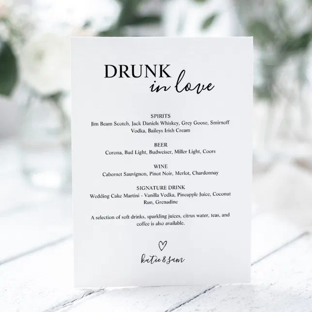 Drunk In Love Wedding Bar Sign Menu | Zazzle