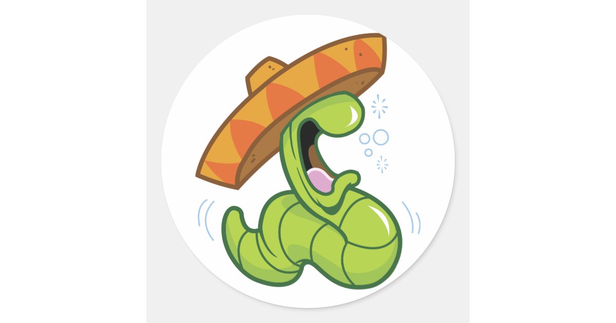 Drunk Worm with Sombrero Mexican Party Classic Round Sticker | Zazzle
