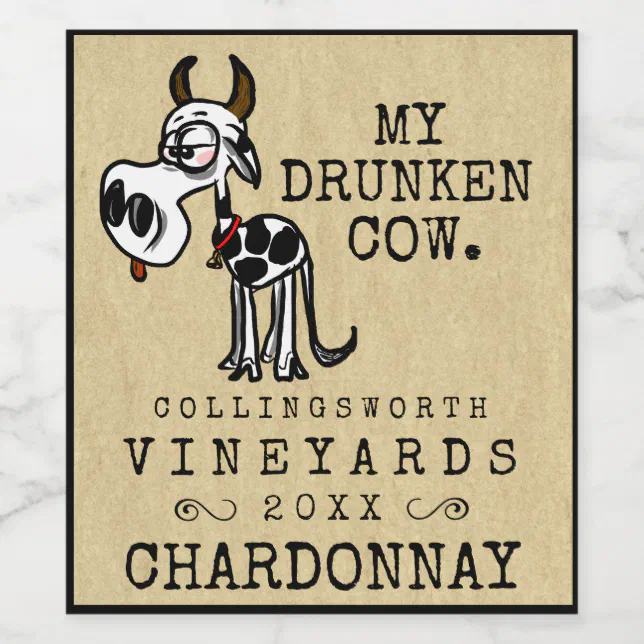 Drunken Cow Funny Homemade Wine Label | Zazzle