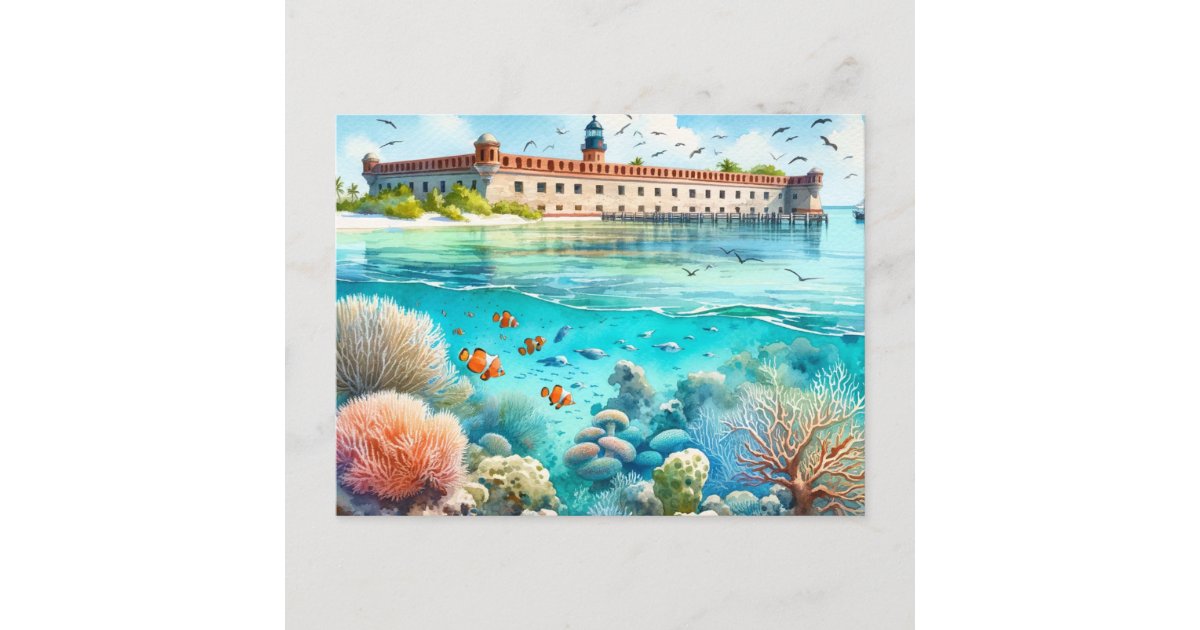 Dry Tortugas National Park Fort watercolor Postcard | Zazzle