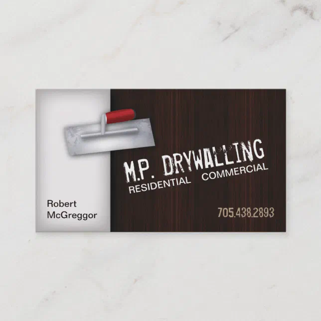 Drywalling Business Card - Trowel & Wood Texture | Zazzle
