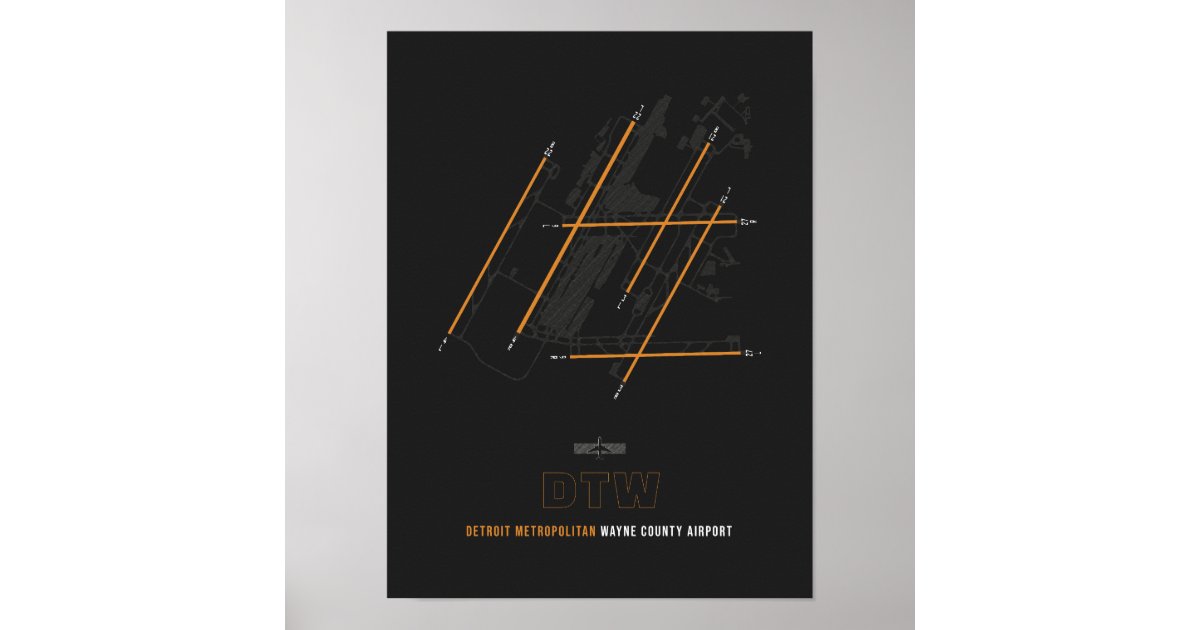 DTW - Detroit Airport Runway Diagram Art Poster | Zazzle