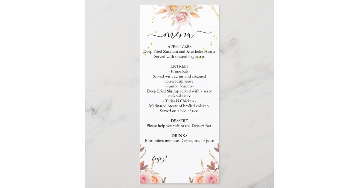 Dual Dahlia & Roses Wedding Menu | Zazzle