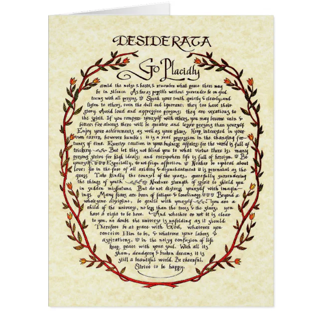 Dual Desiderata Greeting Card/Print 8x11 | Zazzle