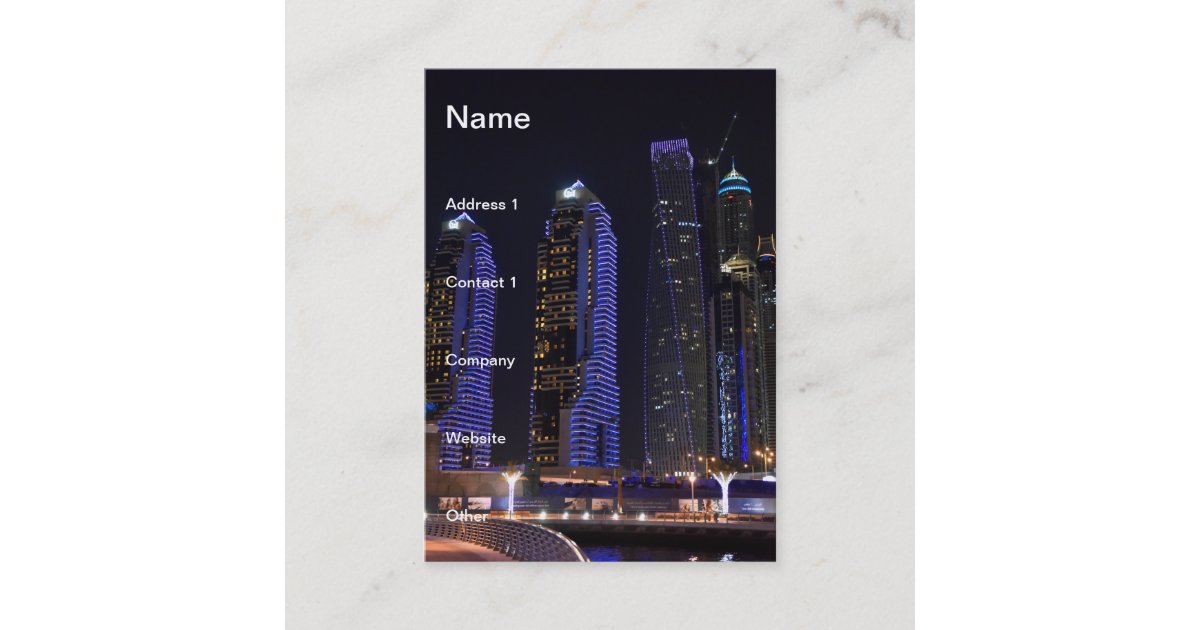 Dubai Cayan Tower at night Business Card | Zazzle