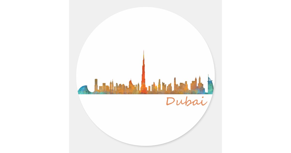 Dubai Skyline Cityscape v1 Classic Round Sticker | Zazzle