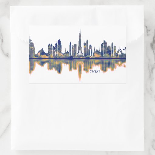 Dubai Skyline Rectangular Sticker | Zazzle
