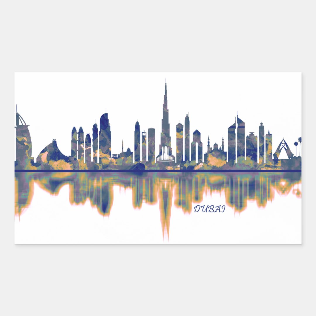 Dubai Skyline Rectangular Sticker | Zazzle