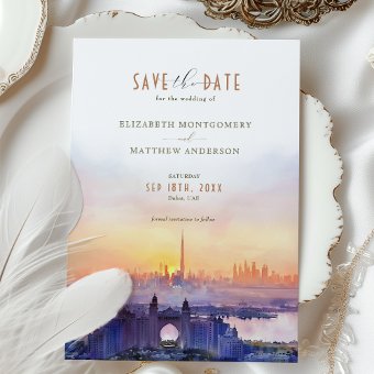 Dubai Skyline Sunset Wedding Save the Date Invitation | Zazzle