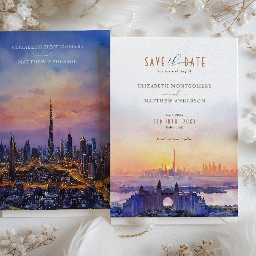Dubai Skyline Sunset Wedding Save the Date Invitation | Zazzle