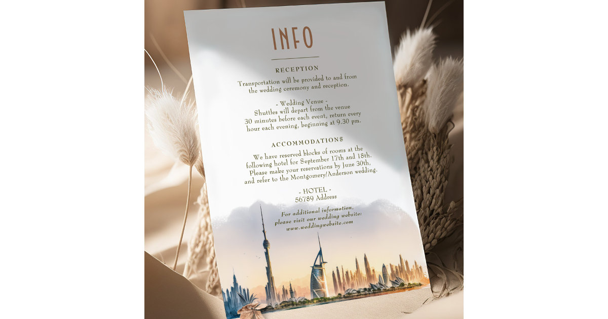 Dubai UAE Destination Insert INFO Details Invitation | Zazzle