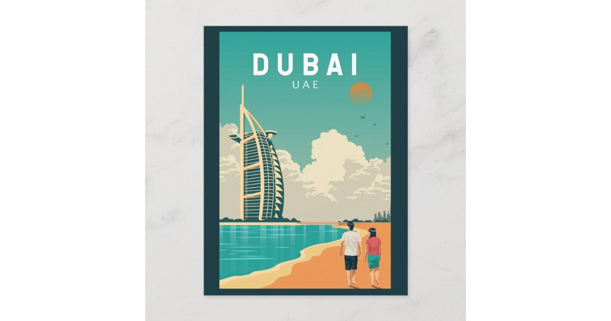 Dubai United Arab Emirates Retro Travel Art Postcard | Zazzle
