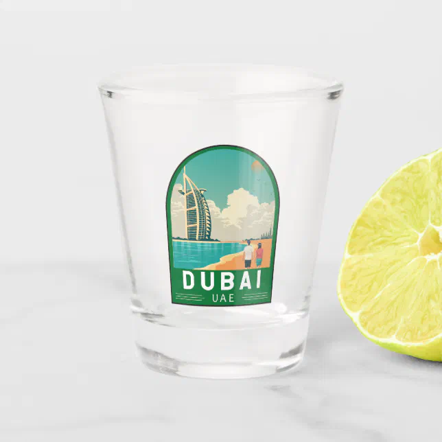 Dubai United Arab Emirates Retro Travel Art Shot Glass | Zazzle