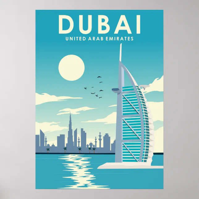 Dubai United Arab Emirates Travel Illustration Poster | Zazzle
