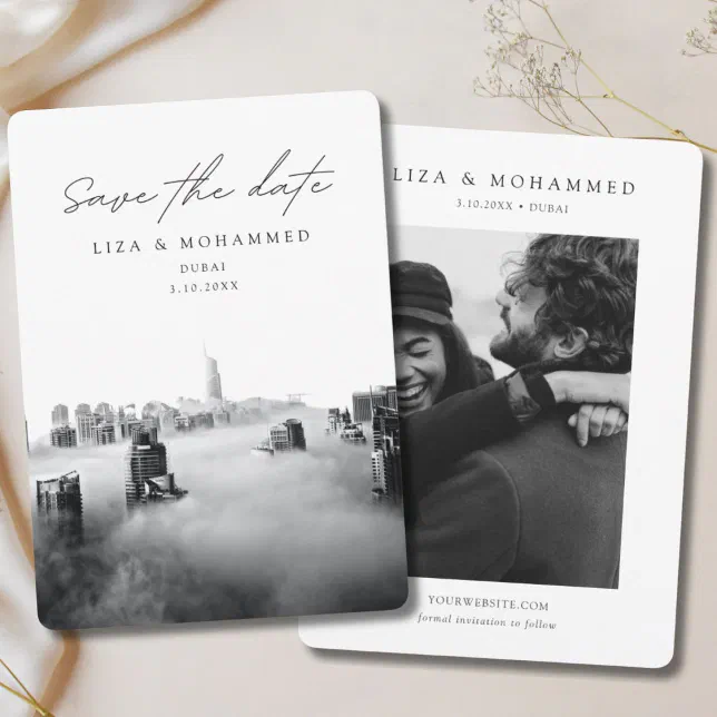 Dubai Wedding Save the Date Black & White Classy Invitation | Zazzle