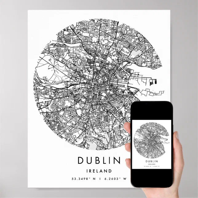 Dublin Ireland Minimal Modern Circle Street Map Poster | Zazzle