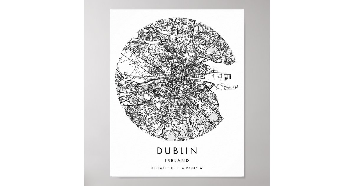 Dublin Ireland Minimal Modern Circle Street Map Poster | Zazzle
