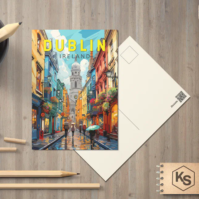 Dublin Ireland Travel Art Vintage Postcard | Zazzle