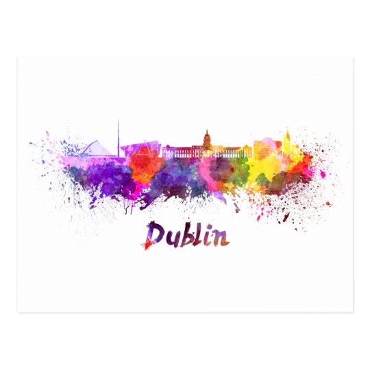 Dublin skyline in watercolor postcard | Zazzle.com