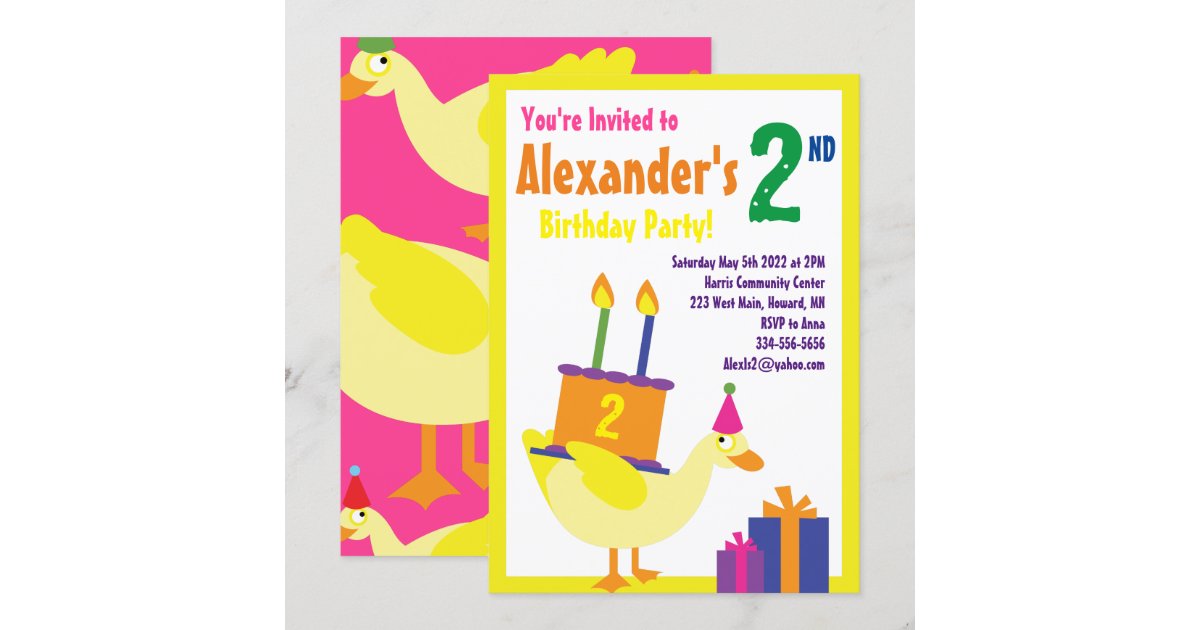 Duck Animal Kid's Birthday Party Invitations | Zazzle
