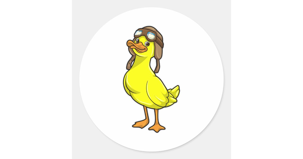 Duck as Pilot with Cap & Goggles Classic Round Sticker | Zazzle