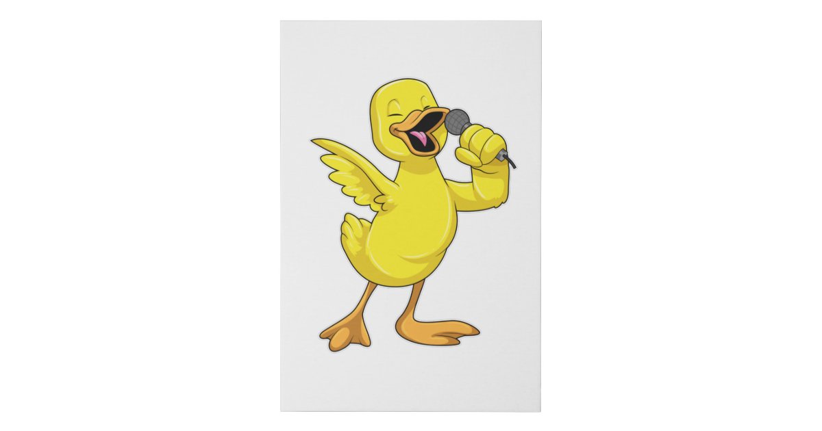 Duck as Singer with Microphone Faux Canvas Print | Zazzle