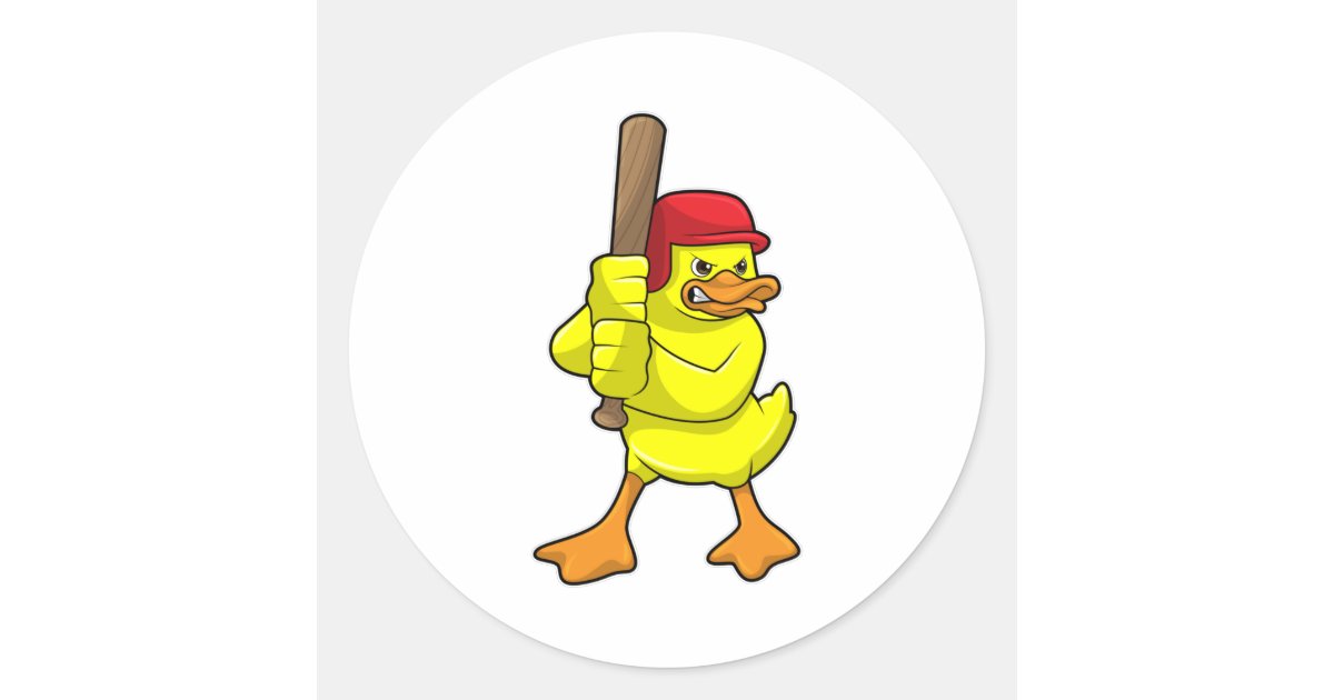 Duck at Baseball with Baseball bat & Cap Classic Round Sticker | Zazzle