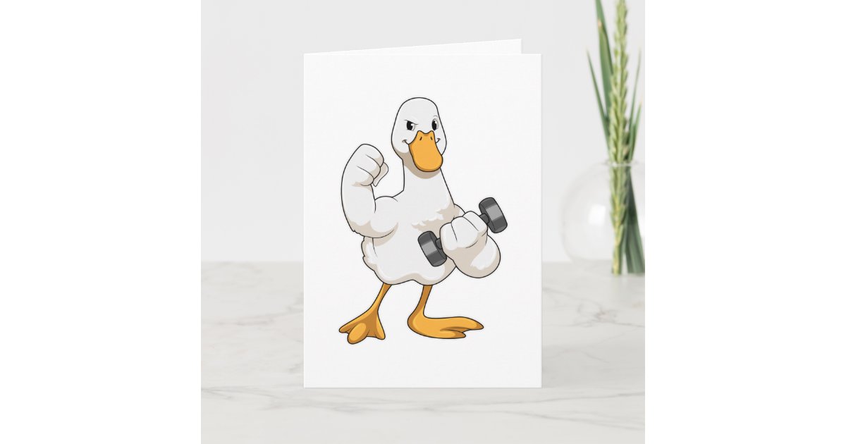 Duck at Bodybuilding with Dumbbell Card | Zazzle