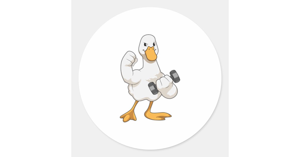 Duck at Bodybuilding with Dumbbell Classic Round Sticker | Zazzle