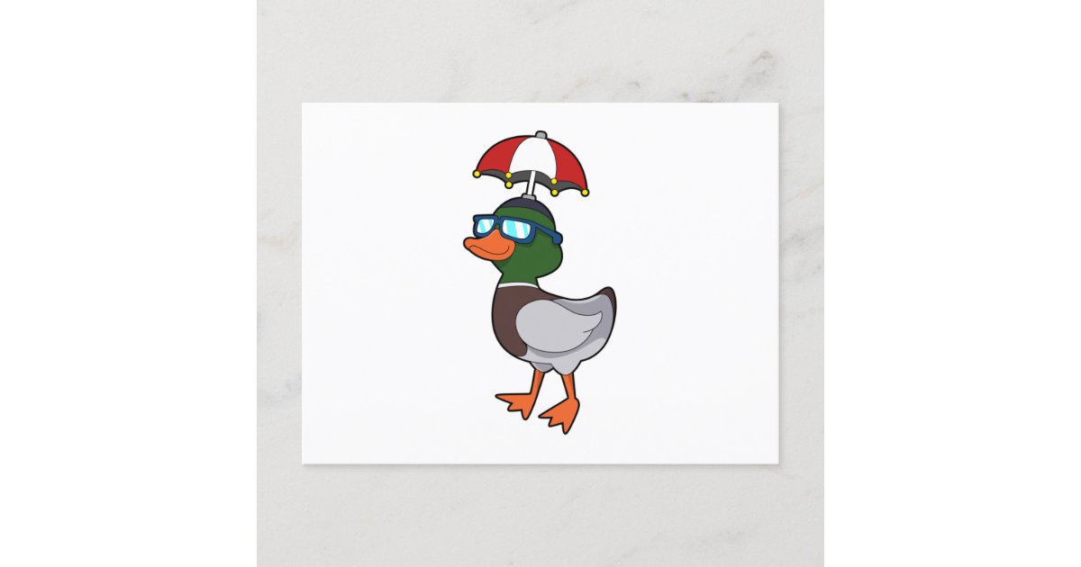 Duck at Raining with Umbrella.PNG Postcard | Zazzle