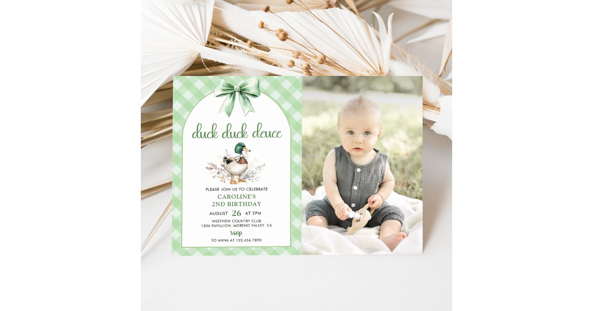 Duck Duck Deuce 2nd Birthday Photo Invitation | Zazzle