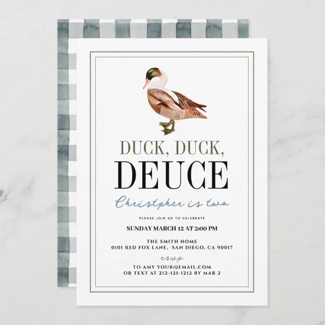 Duck Duck Deuce Classic Boy 2nd Birthday Invitation | Zazzle