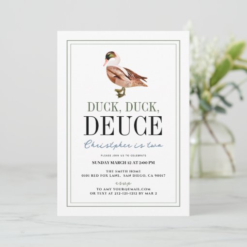 Duck Duck Deuce Classic Boy 2nd Birthday Invitation | Zazzle