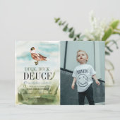 Duck Duck Deuce Watercolor Boy Photo 2nd Birthday Invitation | Zazzle