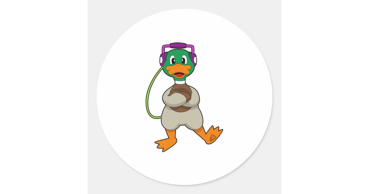 Duck Headphone Music Classic Round Sticker | Zazzle