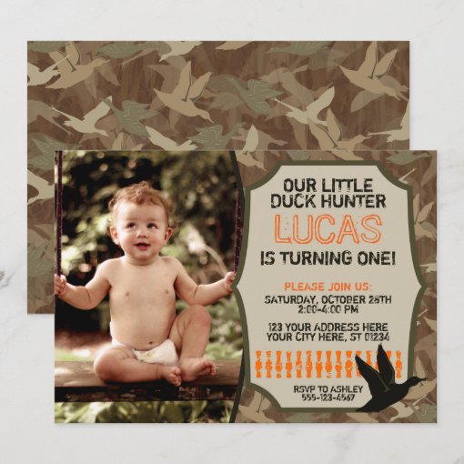 Duck Hunting Birthday Invitation with Photo - Camo | Zazzle