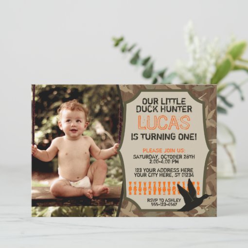 Duck Hunting Birthday Invitation with Photo - Camo | Zazzle
