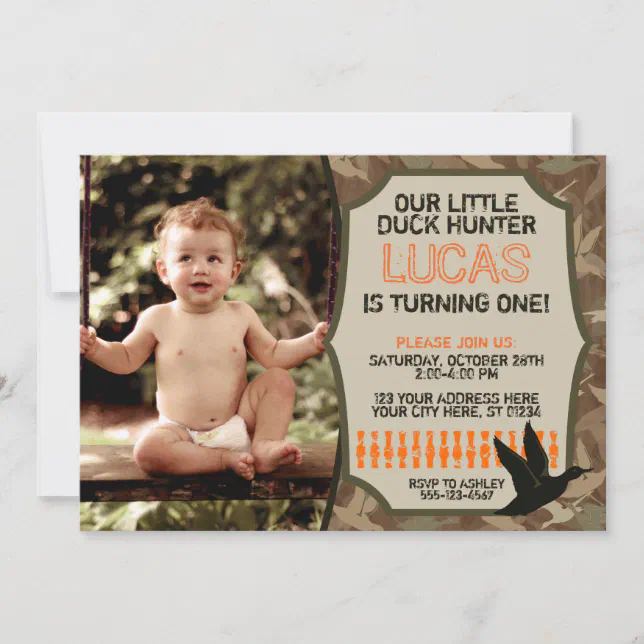 Duck Hunting Birthday Invitation with Photo - Camo | Zazzle