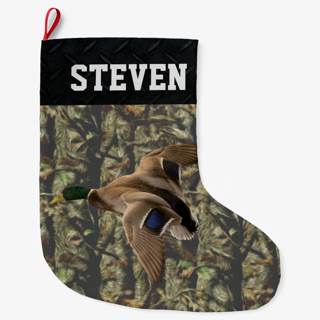 Duck Hunting Camo Men's Mallard Sports Name Large Christmas Stocking ...