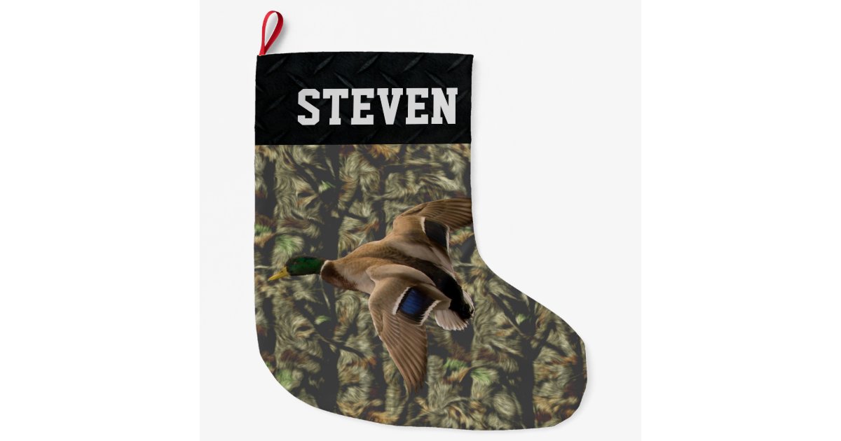 Duck Hunting Camo Men's Mallard Sports Name Large Christmas Stocking ...
