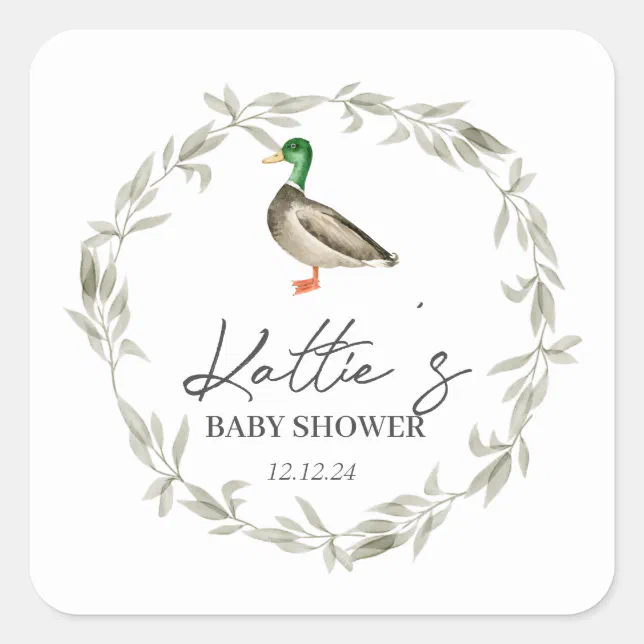 Duck sticker, mallard sicker, duck baby shower squ square sticker | Zazzle