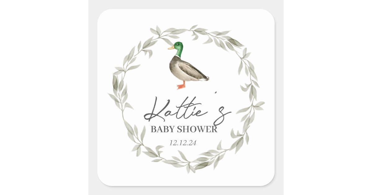 Duck sticker, mallard sicker, duck baby shower squ square sticker | Zazzle