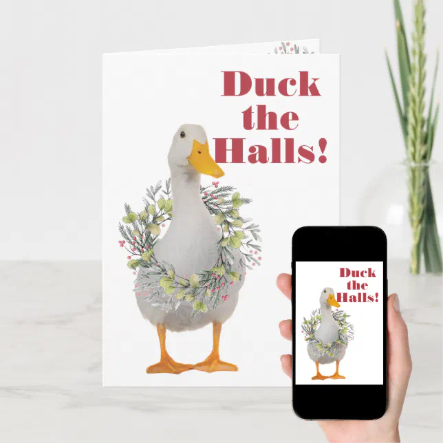 Duck the Halls White Duck Christmas Card | Zazzle