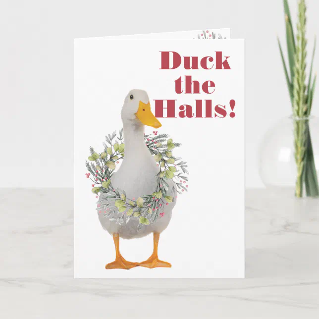 Duck the Halls White Duck Christmas Card | Zazzle