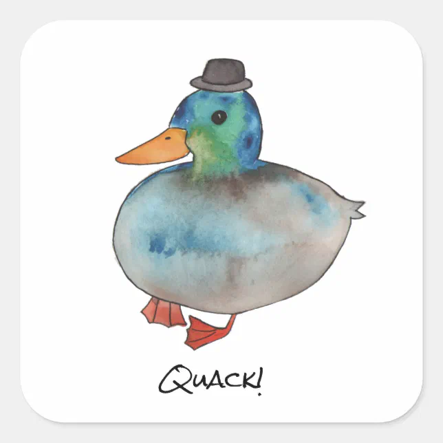 Duck wearing hat square sticker | Zazzle