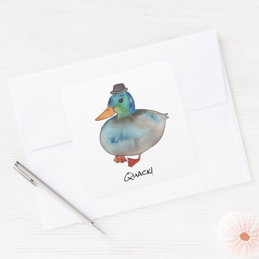 Duck wearing hat square sticker | Zazzle
