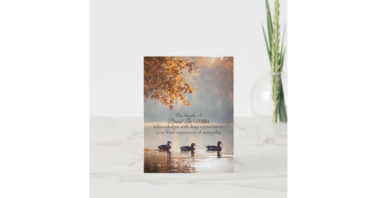 Ducks On Autumn Lake Sympathy Thank You Card | Zazzle