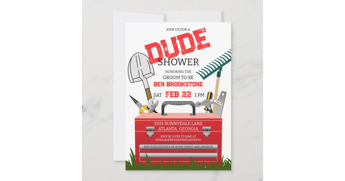 Dude Groom Tool Wedding Shower Invitation | Zazzle