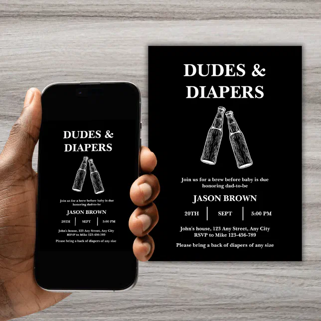 Dudes & Diapers Party Men's Baby Shower Invitation | Zazzle