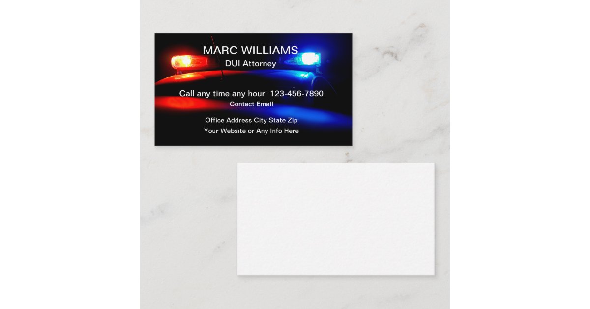 DUI Attorney Police Lights Business Cards | Zazzle